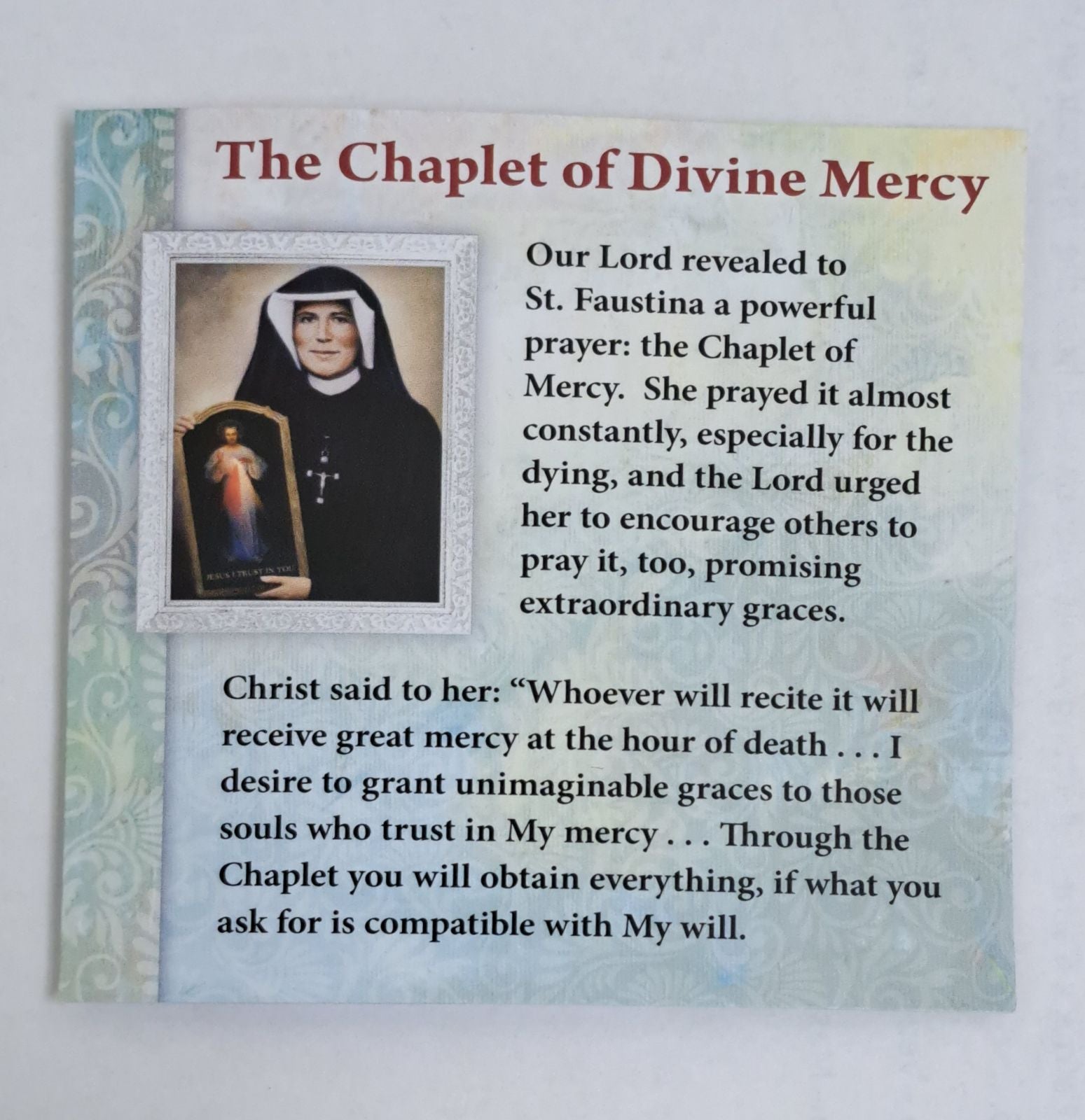 Divine Mercy Chaplet with Prayer Cards – Sisters of Charity Gift Shop